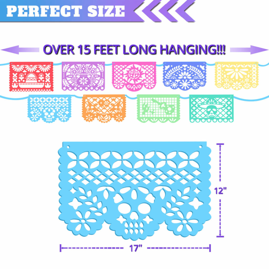 15 Ft Long 9 Pcs Mexicano Fiesta Papel Picado - Made of Thick Felt ...