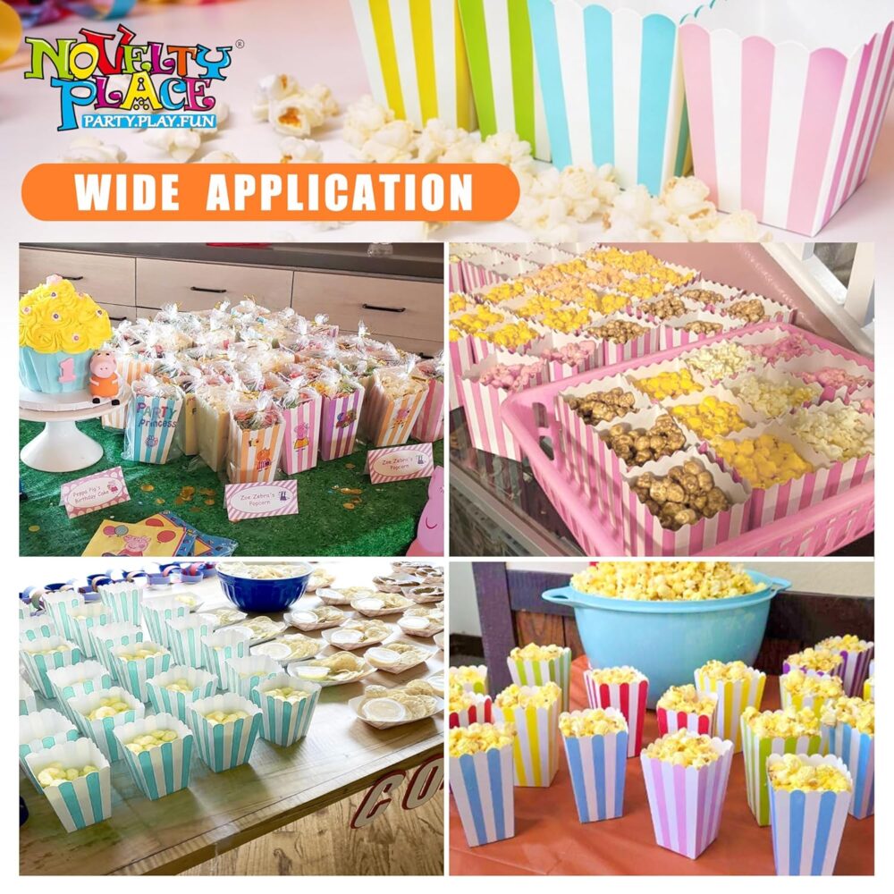 Pastel Striped Cardboard Popcorn Container（Pack of 12） – Novelty Place